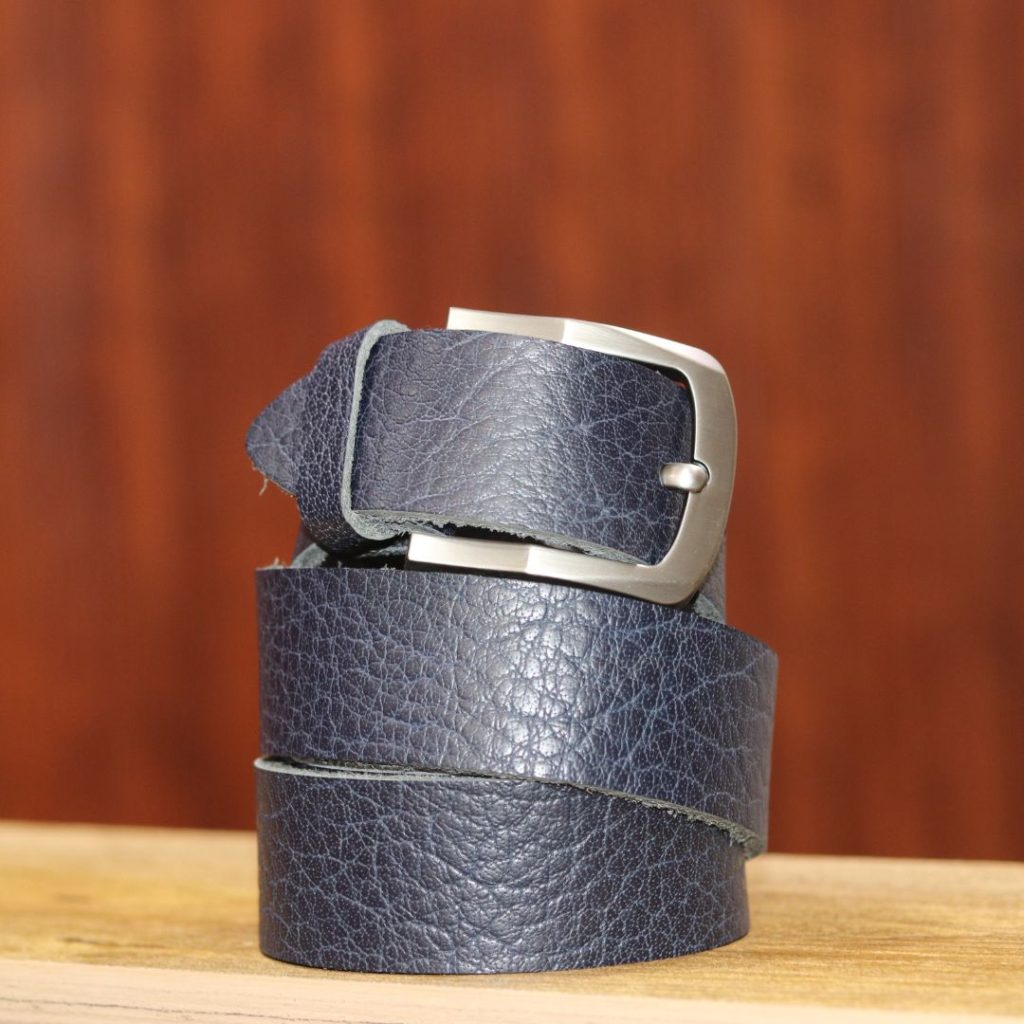 Blue Leather Belt - narrow and slim - Mender Leather Factory
