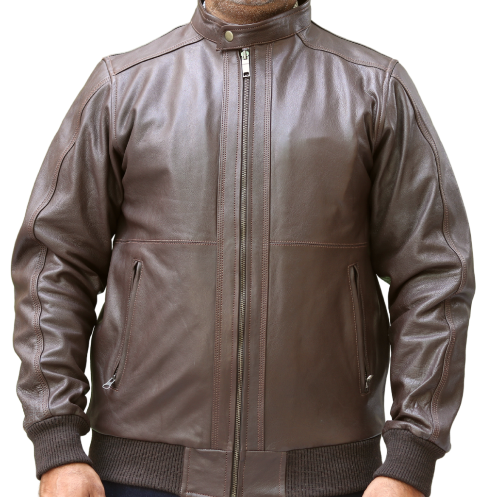 Plain Leather Jacket for Men - Dark Brown - Mender Leather Factory