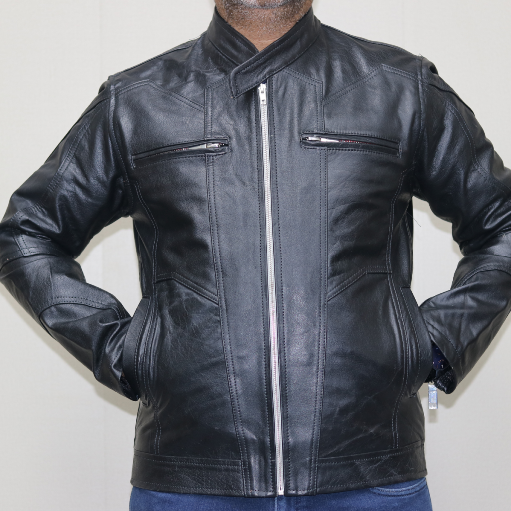 995-FZ-BLK Cafe Racer Black Leather Jacket for Men - Mender Leather Factory
