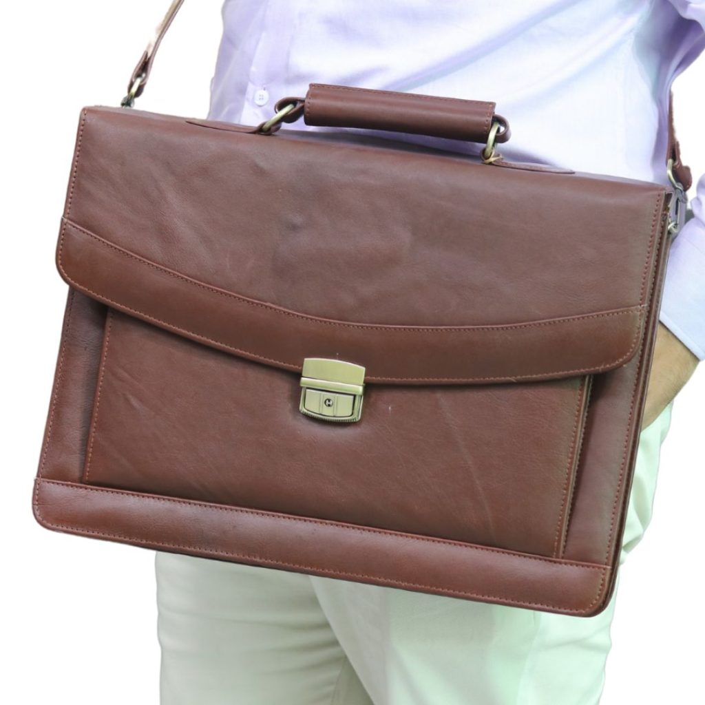 Formal Laptop File Bag - Brown (Cow Leather) - Mender Leather Factory