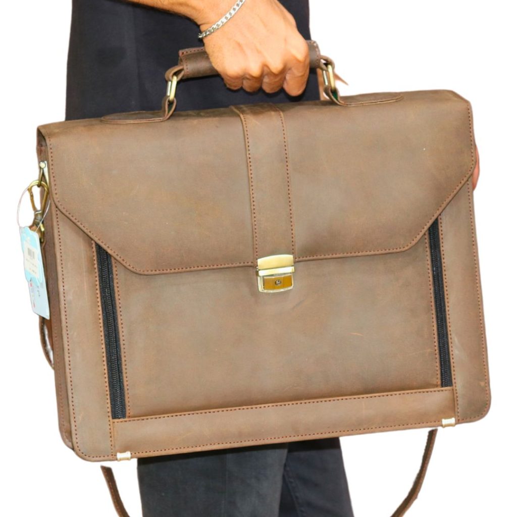 Laptop File Bag Deluxe in Shaded Brown - Mender Leather Factory