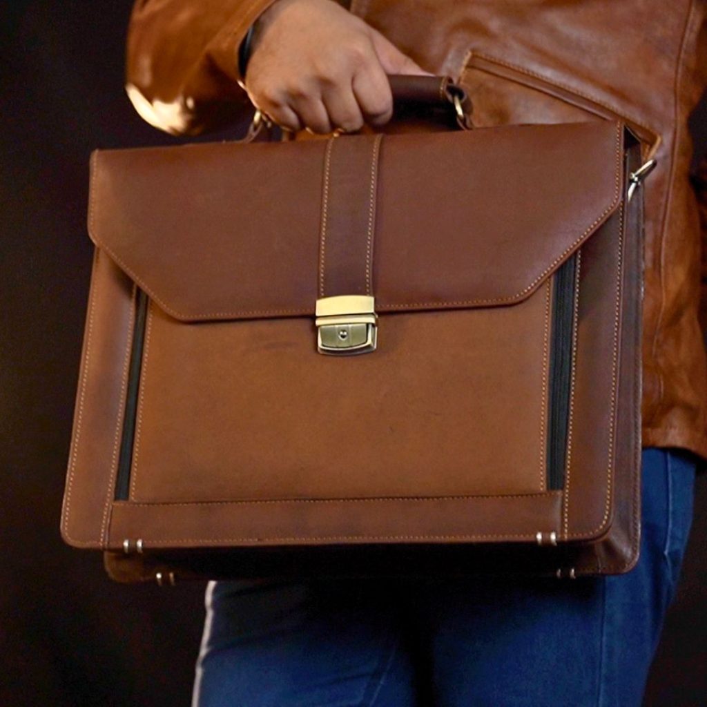 Laptop File Bag Deluxe in Shaded Brown - Mender Leather Factory